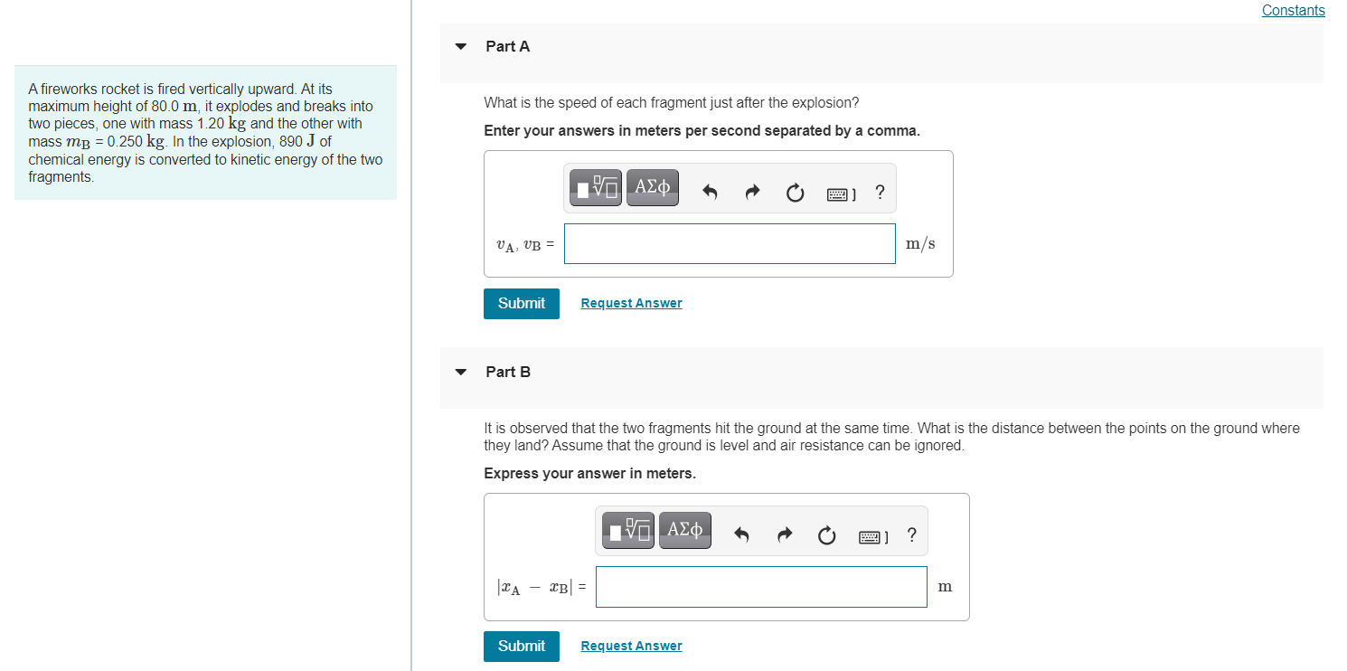 Solved Constants Part A A fireworks rocket is fired | Chegg.com