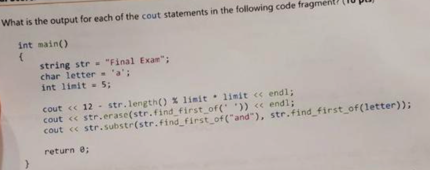 Solved What is the output for each of the cout statements in | Chegg.com