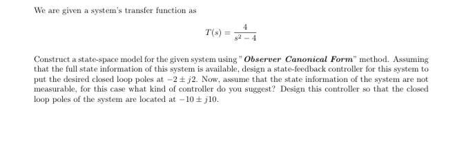 Solved Construct a state-space model for the given system | Chegg.com