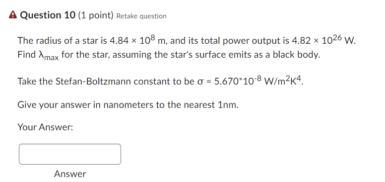 Solved A Question 10 (1 ﻿point) ﻿Retake questionThe radius | Chegg.com