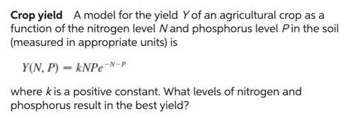 Solved Crop yield A model for the yield Y of an agricultural | Chegg.com