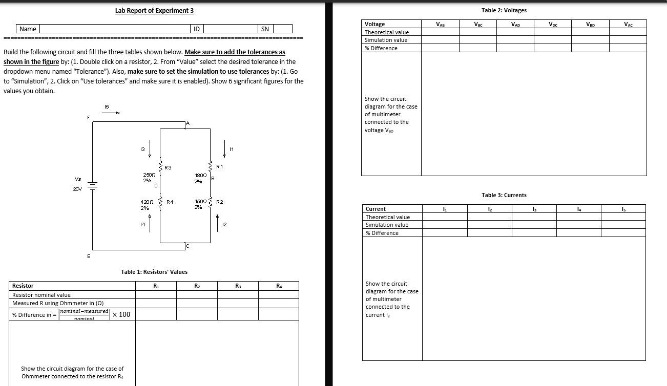 Solved Lab Report of Experiment 3 Table 2: Voltages VAB Vac | Chegg.com