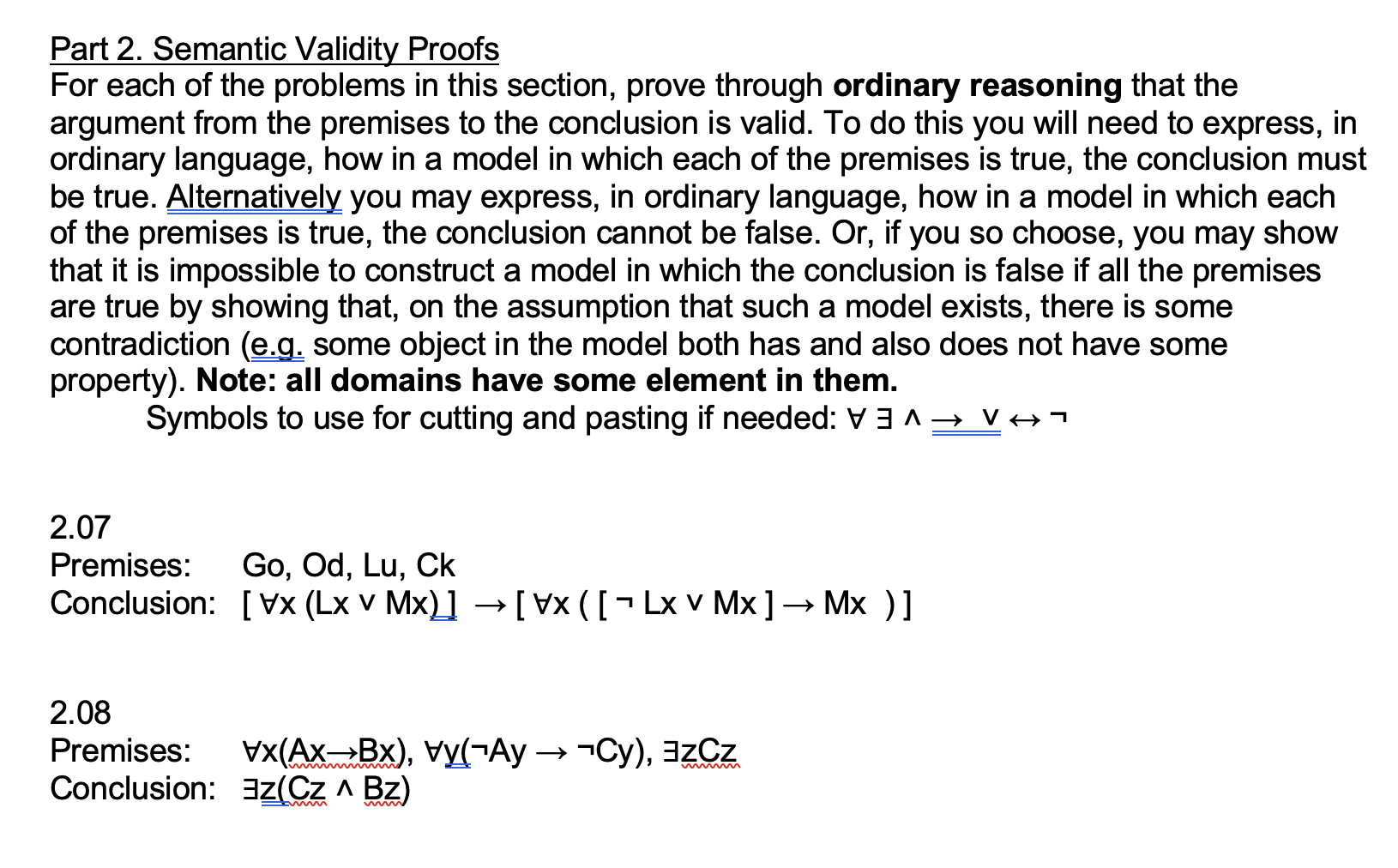 Solved Part 2. Semantic Validity Proofs For each of the | Chegg.com