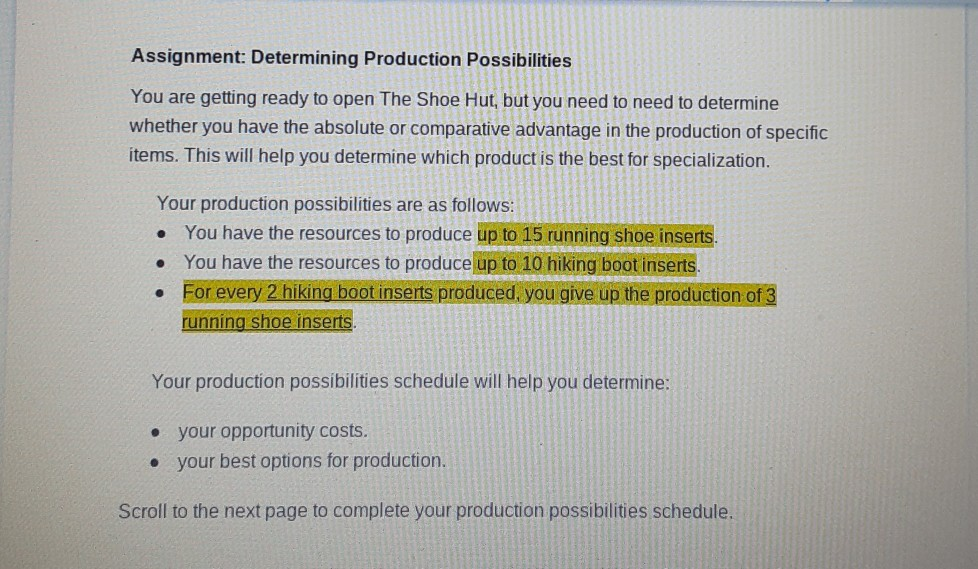 Solved Assignment: Determining Production Possibilities You | Chegg.com