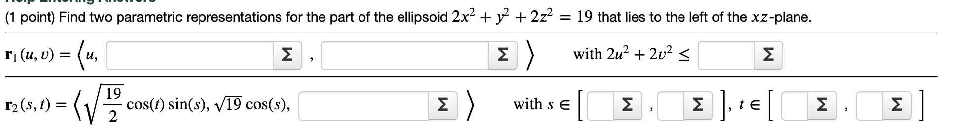 Solved (1 point) Find two parametric representations for the | Chegg.com