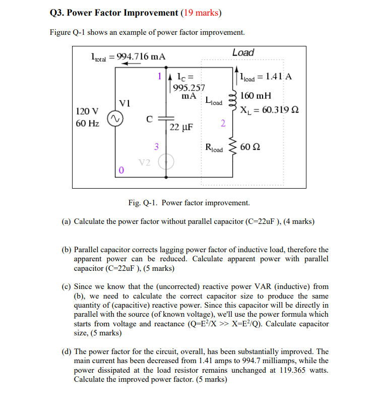 Solved Q3. Power Factor Improvement (19 marks) Figure Q-1 | Chegg.com