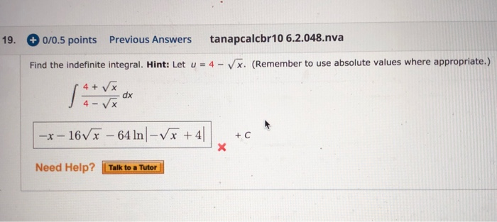 Solved 19. + 0/0.5 points Previous Answers tanapcalcbr10 | Chegg.com