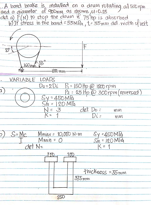 Solved A band brake is, installed on a dirum rotating at scd | Chegg.com