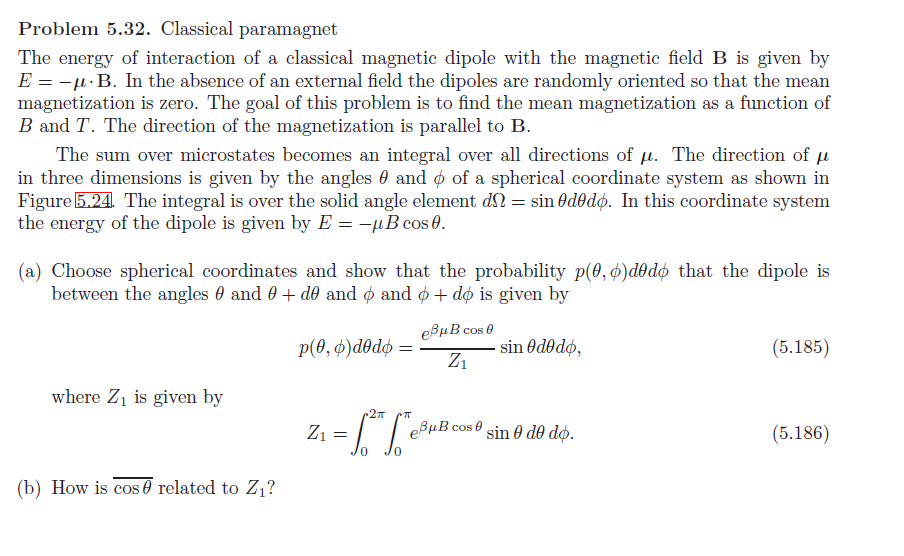 Solved Problem 5.32. Classical paramagnet The energy of | Chegg.com