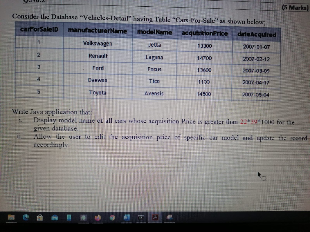 Solved (5 Marks) Consider the Database “Vehicles-Detail" | Chegg.com