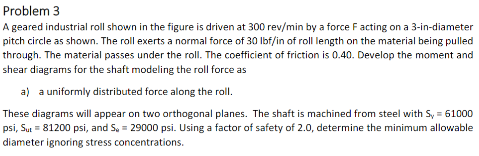 Solved Problem 3 A geared industrial roll shown in the | Chegg.com