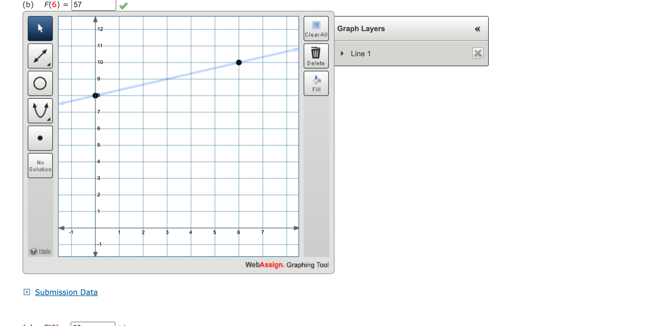Solved F(x)=∫0x(21t+8)dt(b) F(6)=57 Help WebAssign. Graphing | Chegg.com