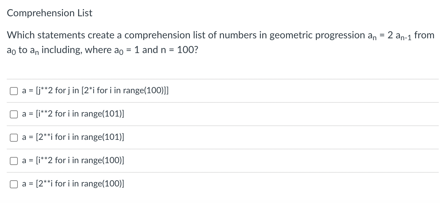 Solved Comprehension List Which statements create a | Chegg.com