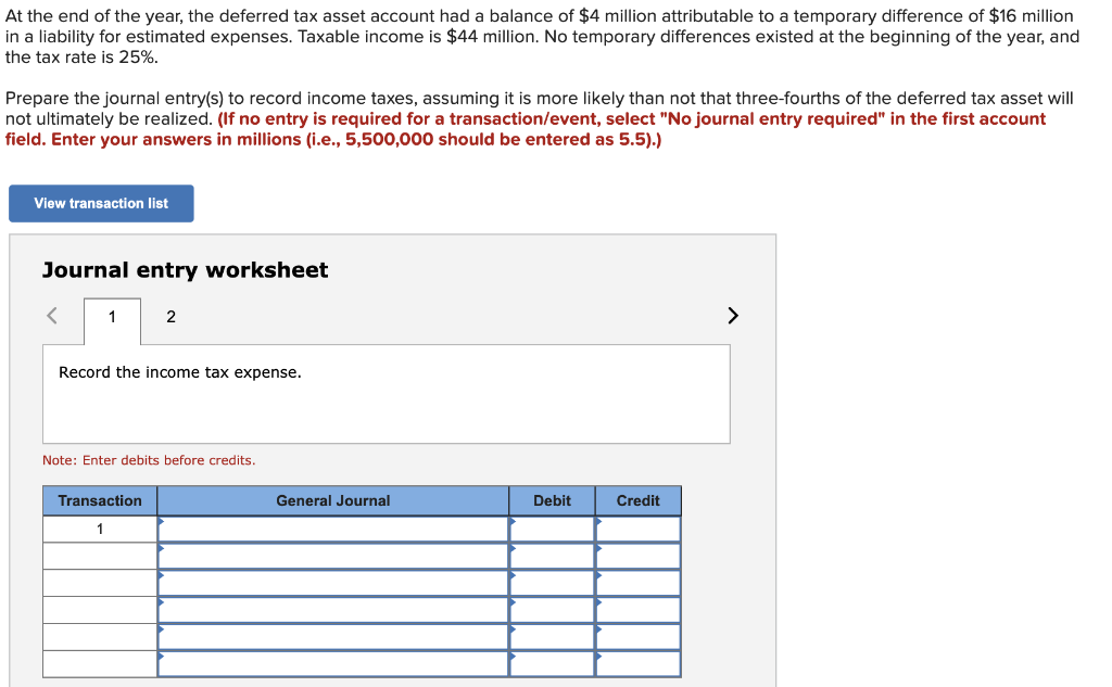 Solved At the end of the year, the deferred tax asset | Chegg.com