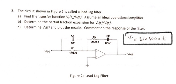 Solved The circuit shown in Figure 2 is called a lead-lag | Chegg.com