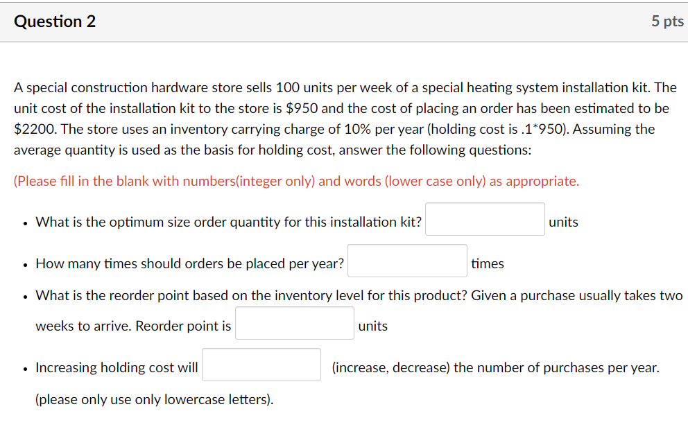 Solved A special construction hardware store sells 100 units | Chegg.com