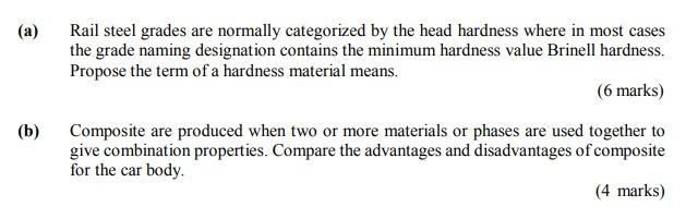 Solved (a) Rail steel grades are normally categorized by the | Chegg.com