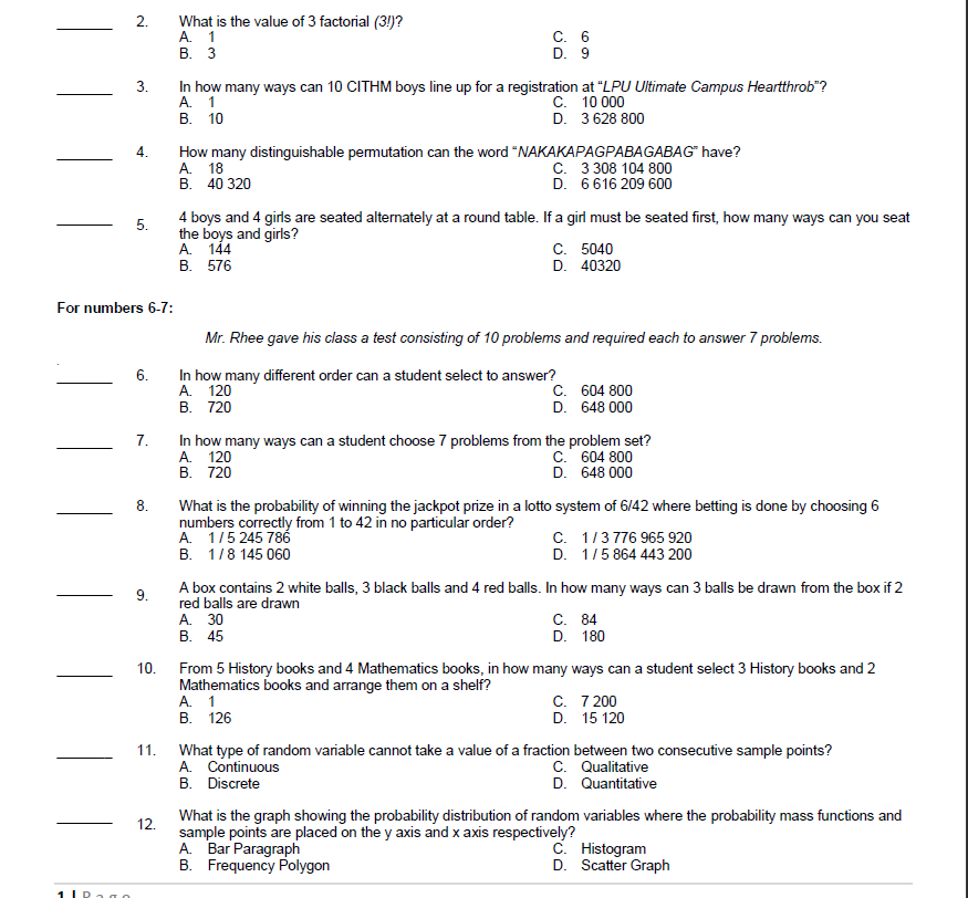 Solved 2. 3. What is the value of 3 factorial (3!)? A. 1 C. | Chegg.com