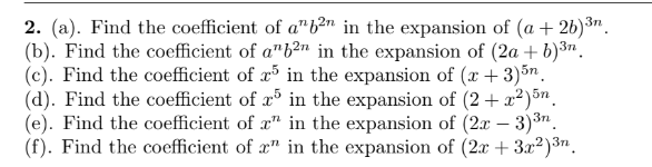 Solved 2. (a). Find the coefficient of anb2n in the | Chegg.com