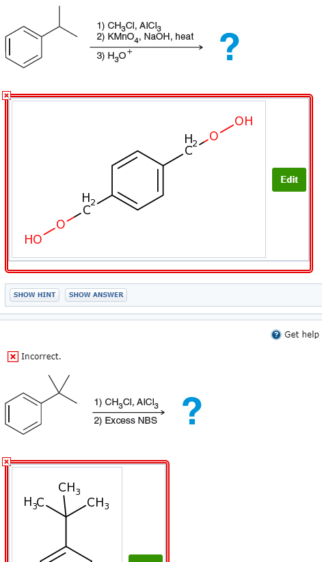 Solved 1) CH3Cl, AICI3 2) KMno4, NaoH, heat он Edit но SHOW | Chegg.com