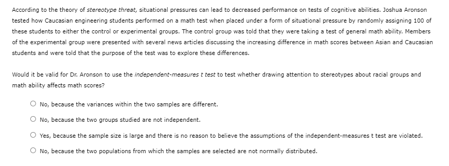 Solved Which of the following experiments uses independent | Chegg.com