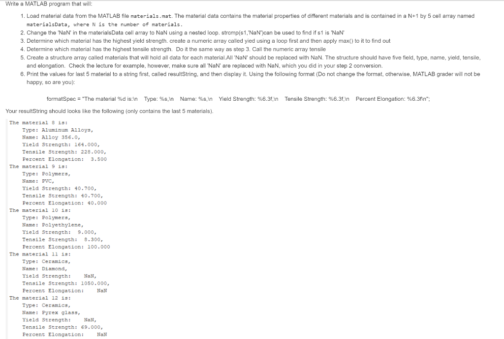 Solved Write a MATLAB program that will: 1. Load material | Chegg.com