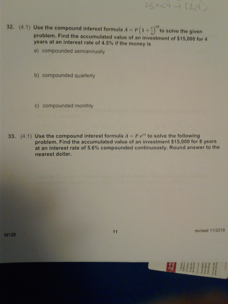 Solved 25 x 24 (2,4) 32. (4.1) Use the compound interest | Chegg.com