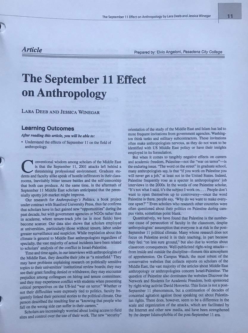 The September 11 Effect on Anthropology by Lara Deeb | Chegg.com