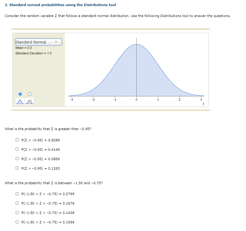 Solved 3. Standard normal probabilities using the | Chegg.com