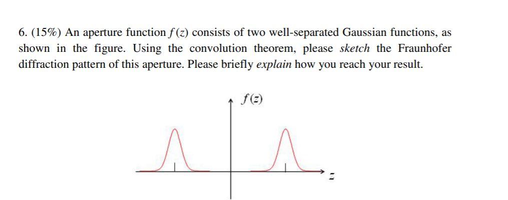 Solved 6. (15%) An aperture function f(z) consists of two | Chegg.com