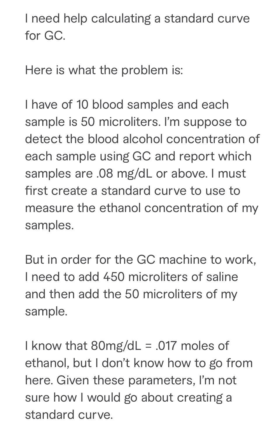 Solved I need help calculating a standard curve for GC Here | Chegg.com