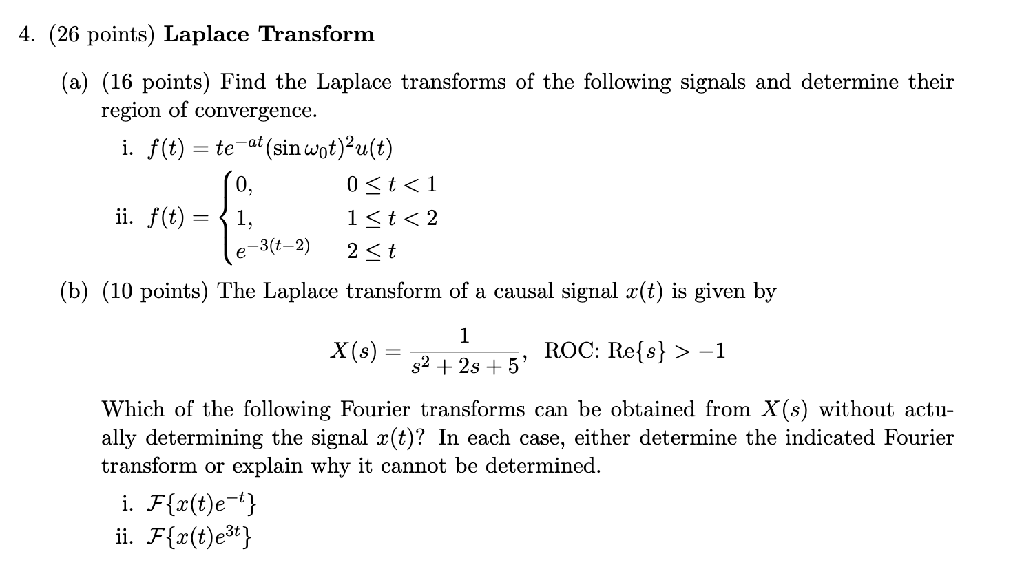 Solved 4. (26 points) Laplace Transform (a) (16 points) Find | Chegg.com
