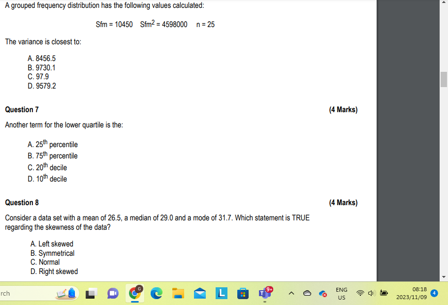 Solved A grouped frequency distribution has the following | Chegg.com