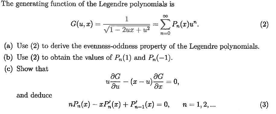 Solved The generating function of the Legendre polynomials | Chegg.com