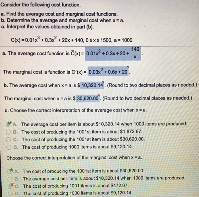 Solved Consider the following cost function a. Find the | Chegg.com