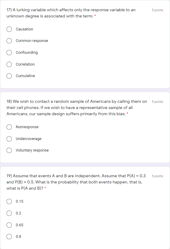Solved 5 points 17) A lurking variable which affects only | Chegg.com