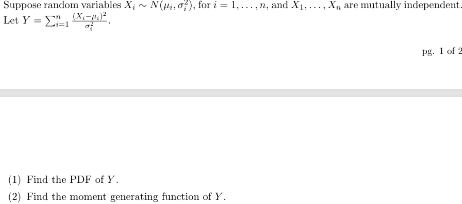 Solved Suppose random variables X; ~ N(Mi, 07), for i = | Chegg.com