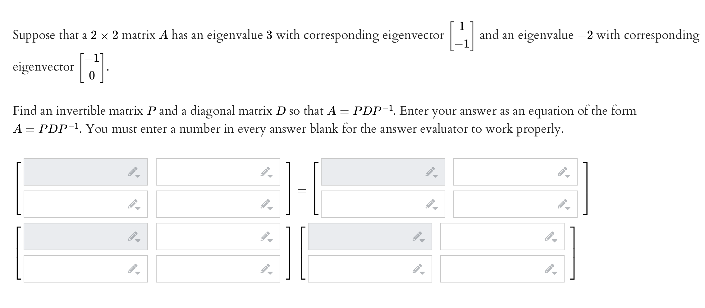 Solved Suppose That A 2×2 Matrix A Has An Eigenvalue 3 With 0861
