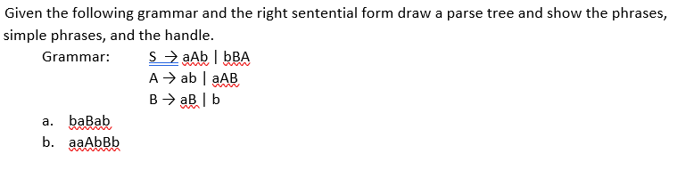 Solved Given the following grammar and the right sentential | Chegg.com