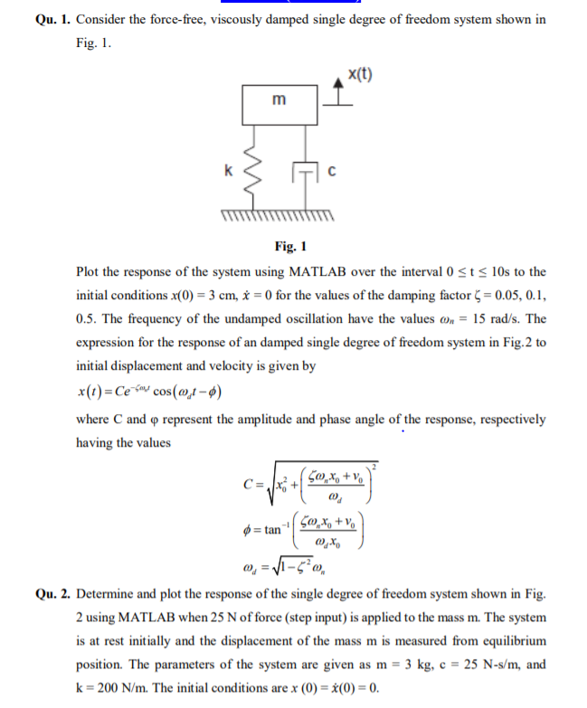 Qu. 1. Consider the force-free, viscously damped | Chegg.com