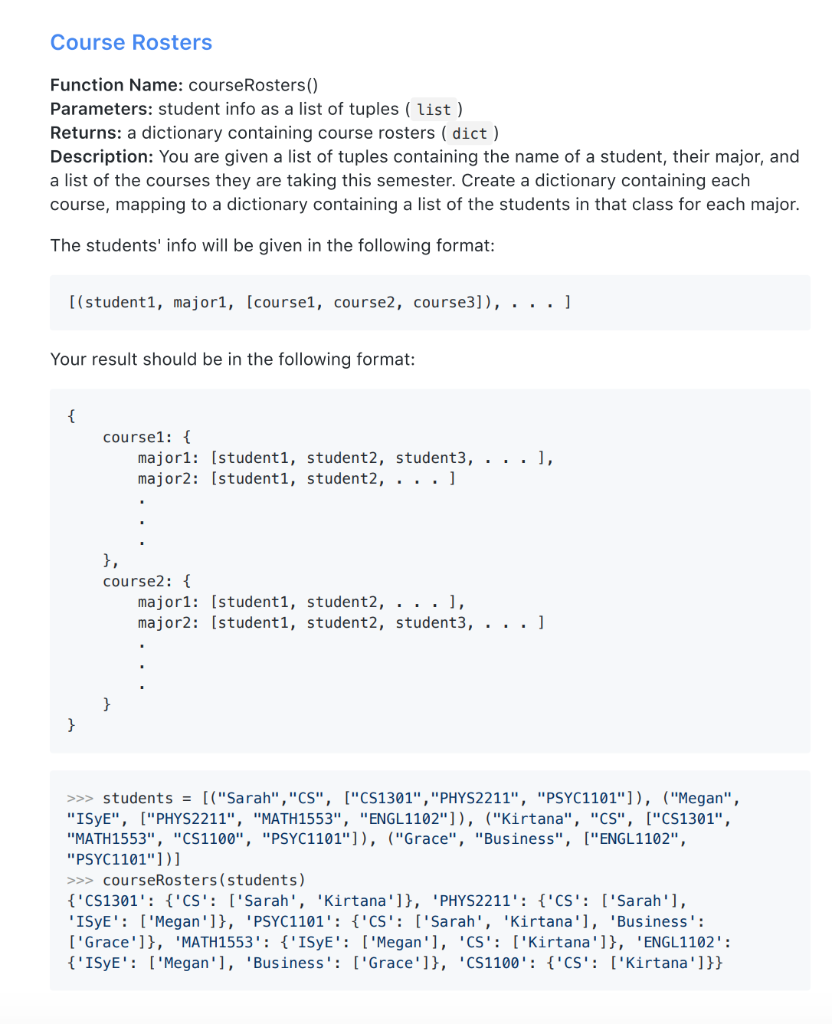 Solved Course Rosters Function Name: courseRosters() | Chegg.com