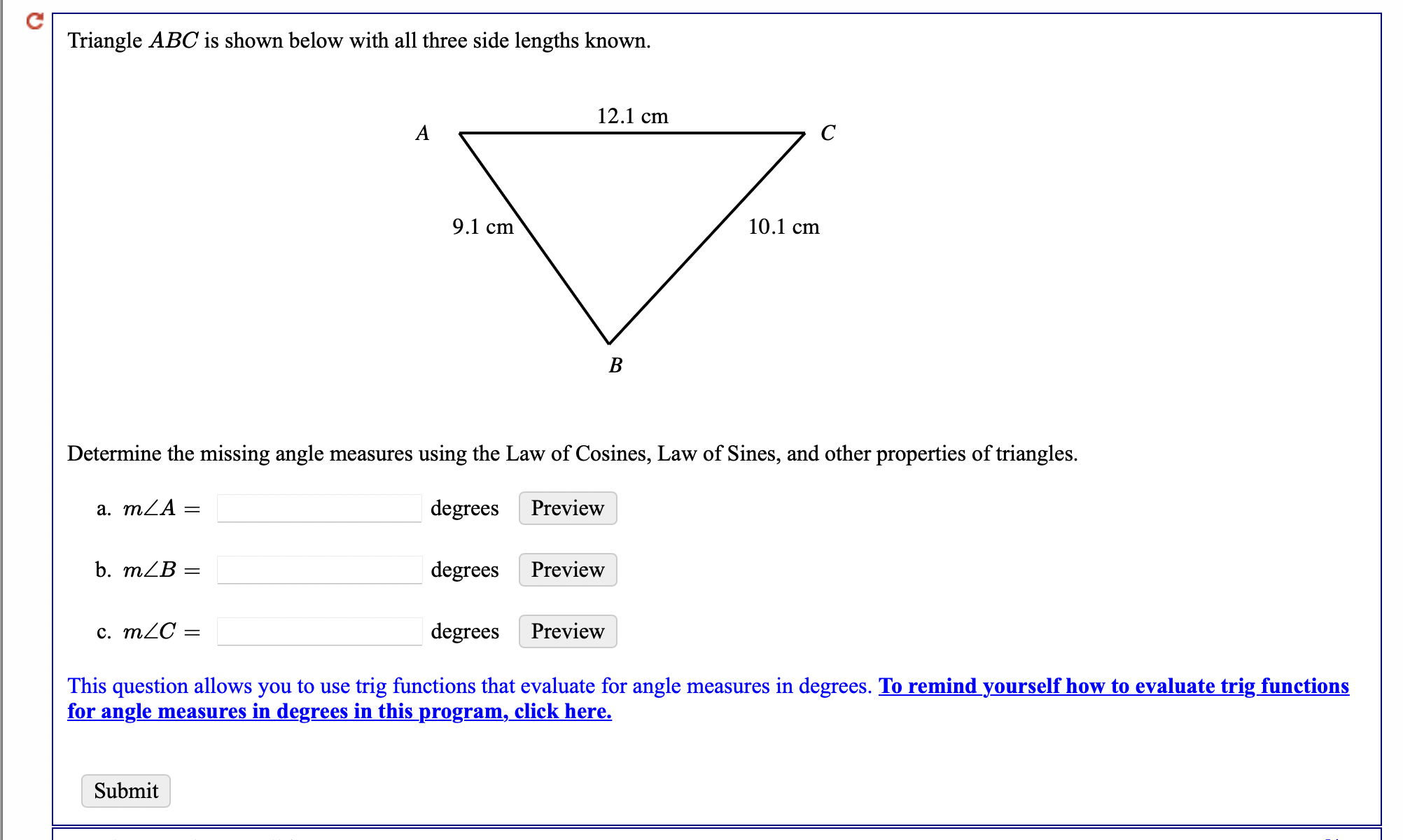 Solved Triangle ABC is shown below with all three side | Chegg.com