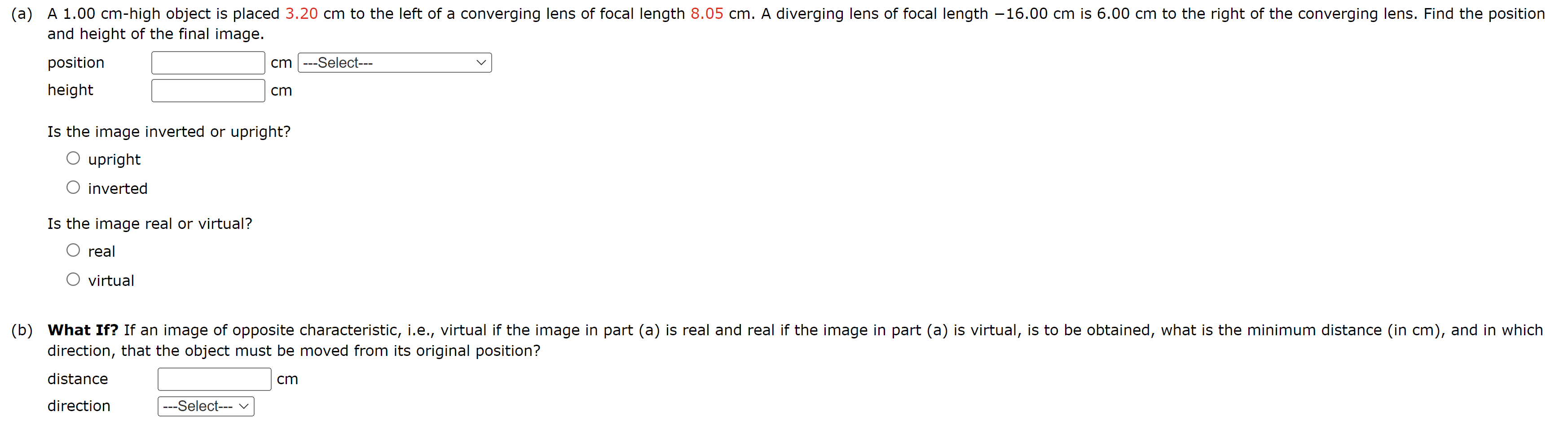 Solved (a) A 1.00 cm-high object is placed 3.20 cm to the | Chegg.com