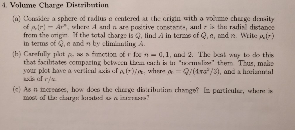 Solved 4. Volume Charge Distribution (a) Consider a sphere | Chegg.com