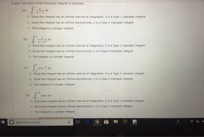 Solved Explain why each of the following integrals is | Chegg.com