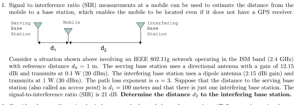 Solved Signal to interference ratio (SIR) ﻿measurements at a | Chegg.com