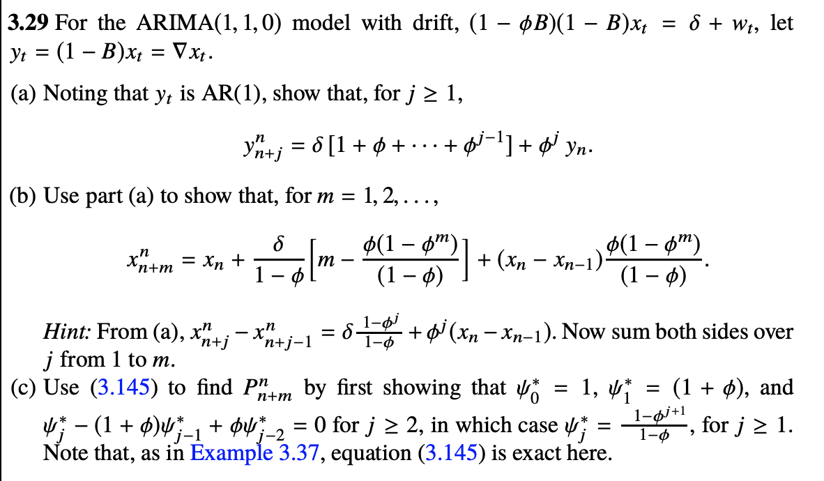 Solved 3.29 For the ARIMA(1,1,0) model with drift, | Chegg.com
