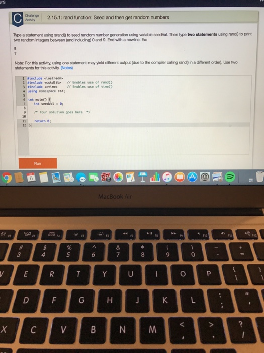 Solved Type A Statement Using Stand To Seed Random Number 