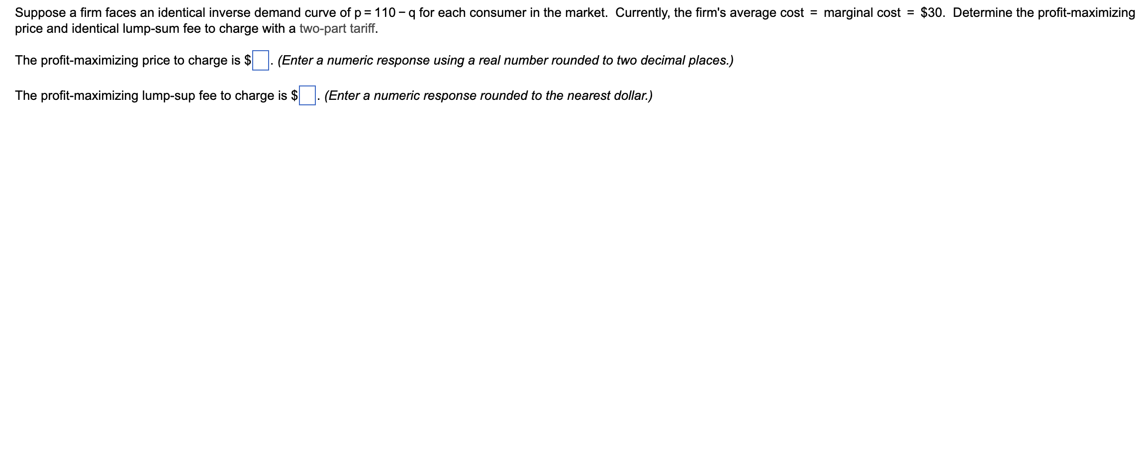 Solved price and identical lump-sum fee to charge with a | Chegg.com