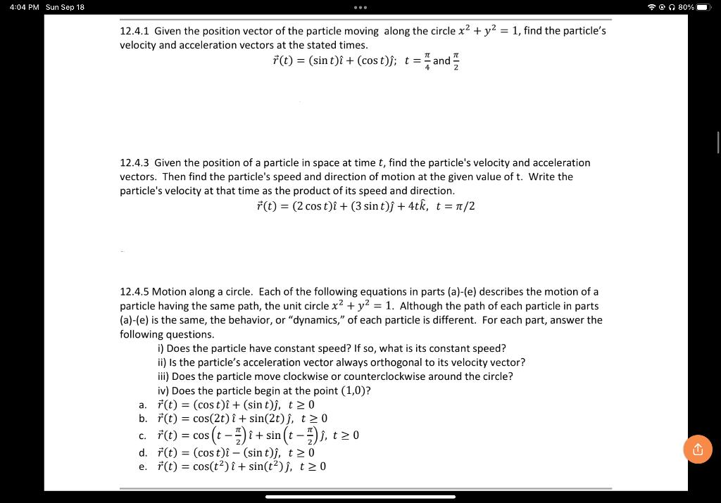 Solved 12.4.1 Given the position vector of the particle | Chegg.com